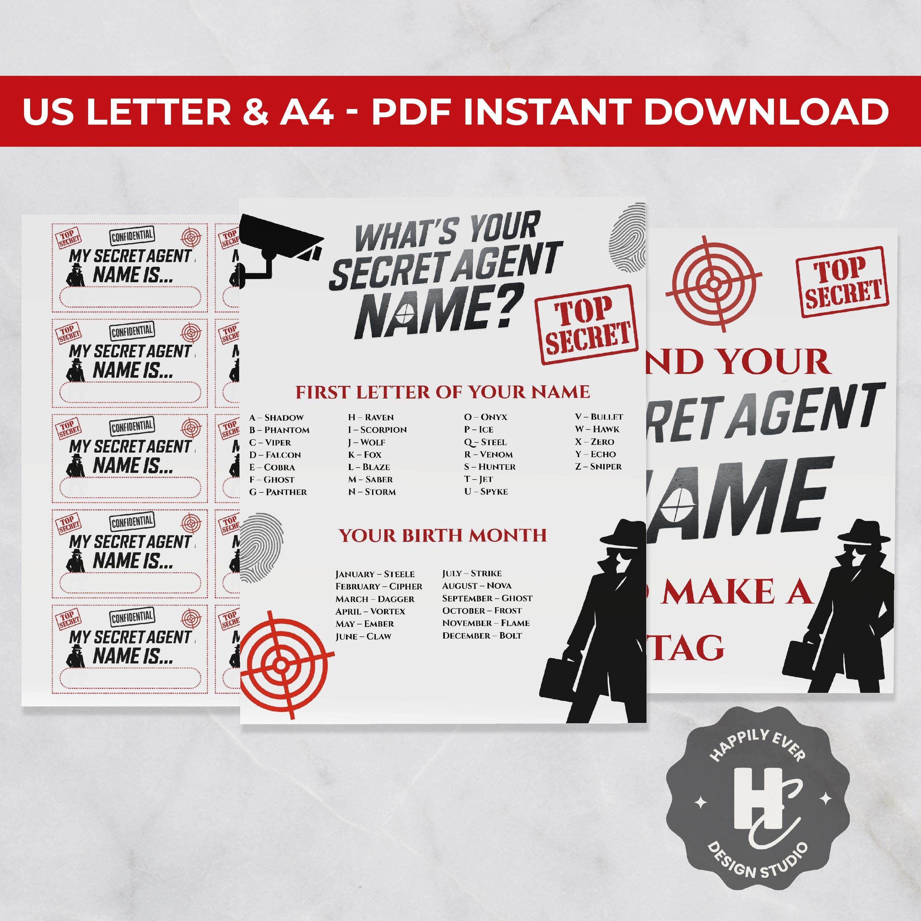 What's Your Secret Agent Name, Secret Agent ID, Mystery Printable ...