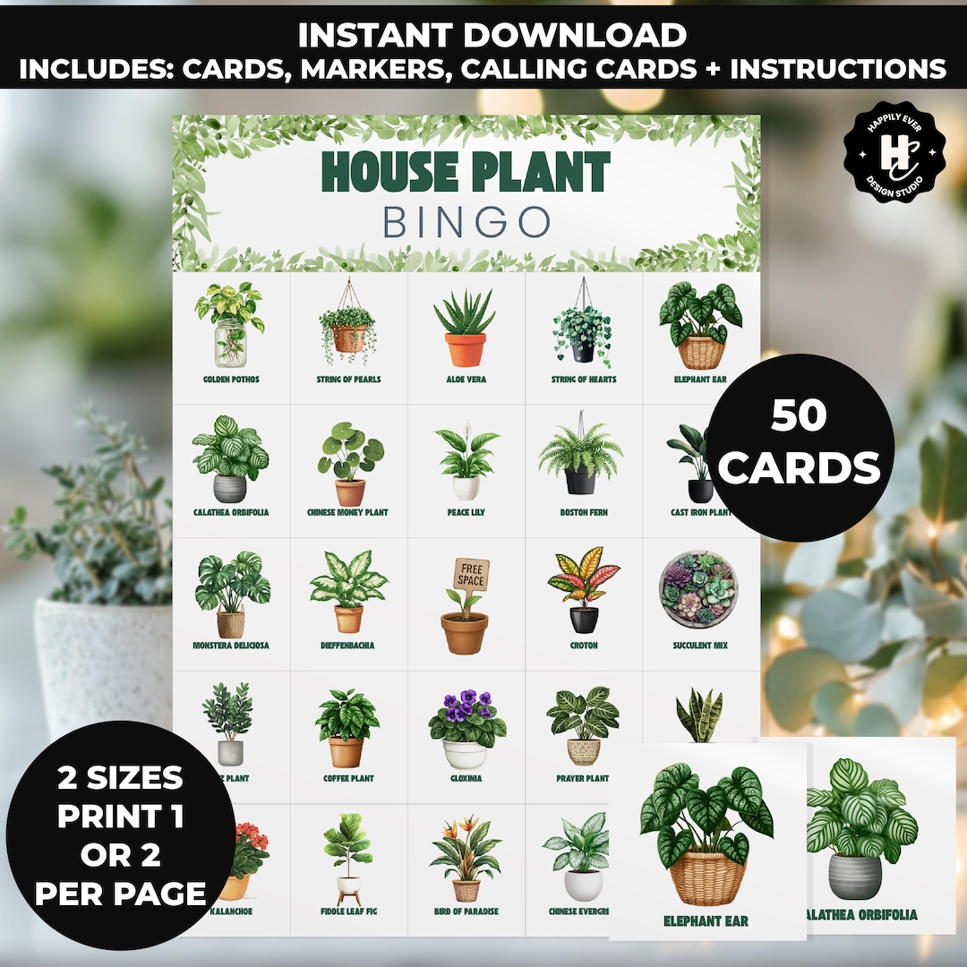House Plant Bingo Game , Plant Lover Green Bingo Game Cards , Fun ...