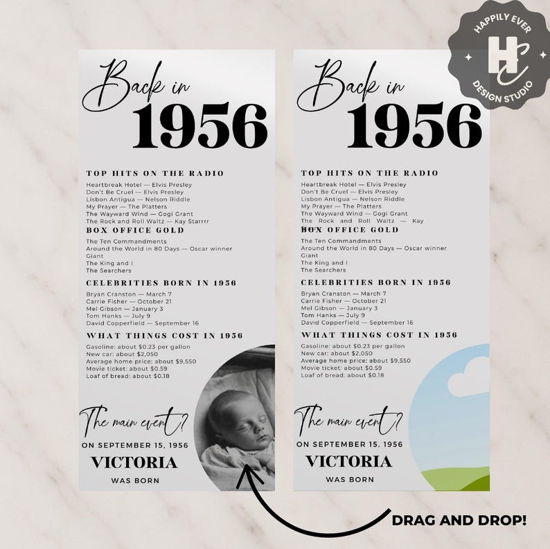 Back in 1956 Place Cards , 70th Bday Place Cards, 70th Born in 1956 ...