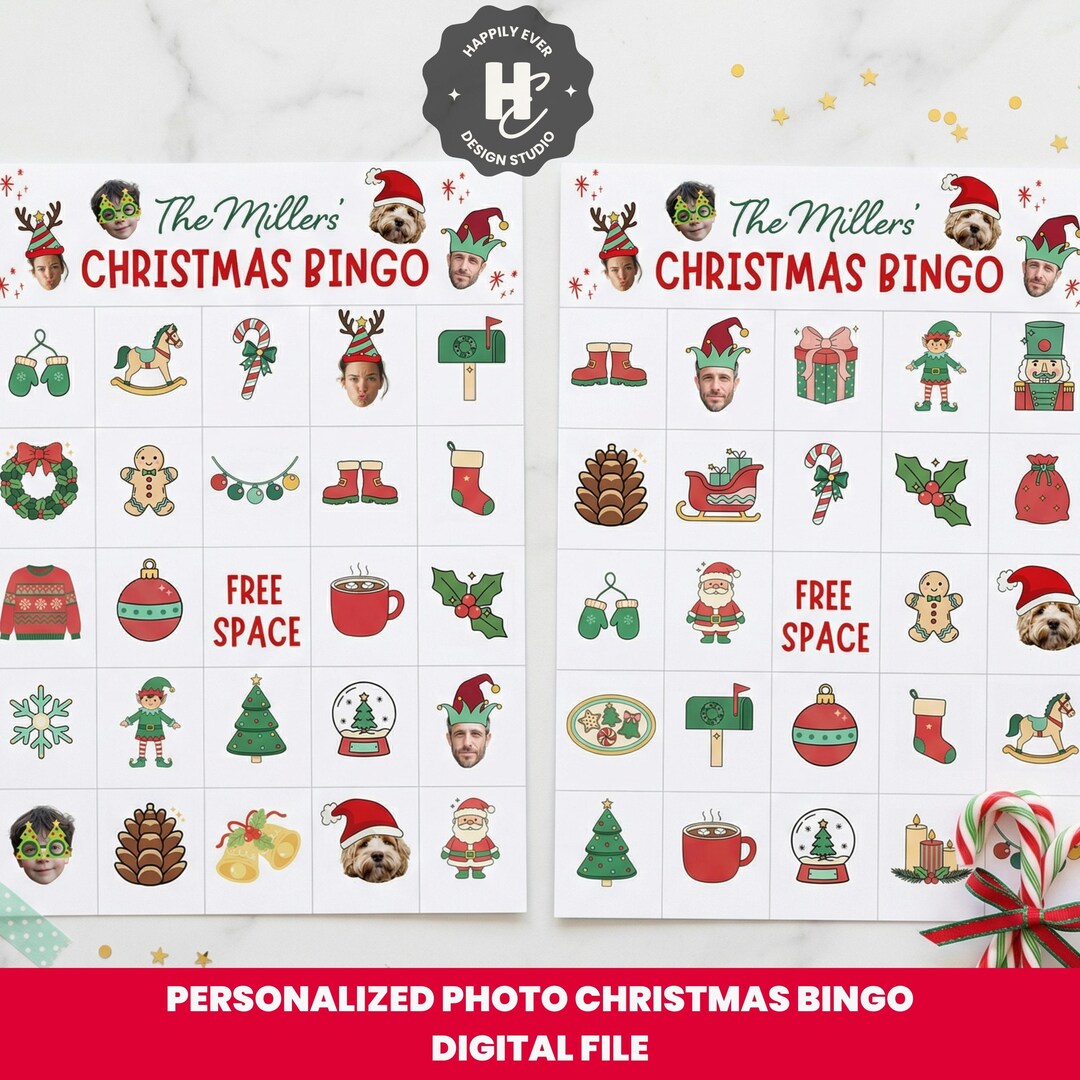 Christmas Bingo Game Personalized , Custom Photo Christmas Bingo ...