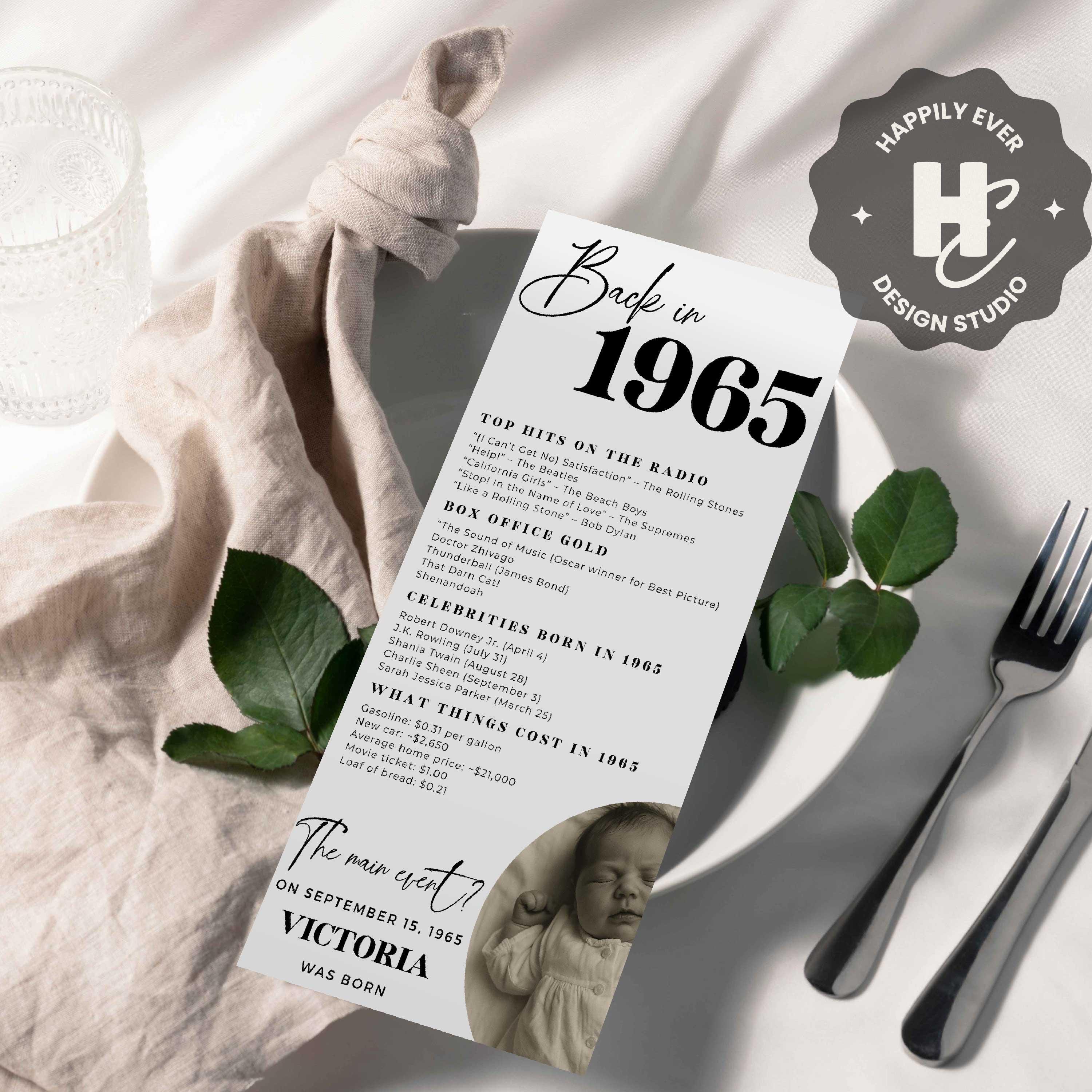 1965 Birthday Table Place Card, 60th Birthday Party Decorations , 60th ...