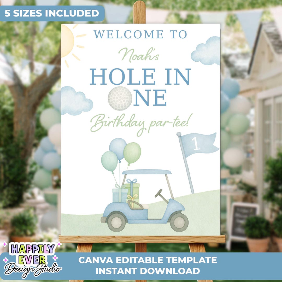 Hole in One Birthday Welcome Sign, Golf 1st Birthday Welcome , Hole in ...
