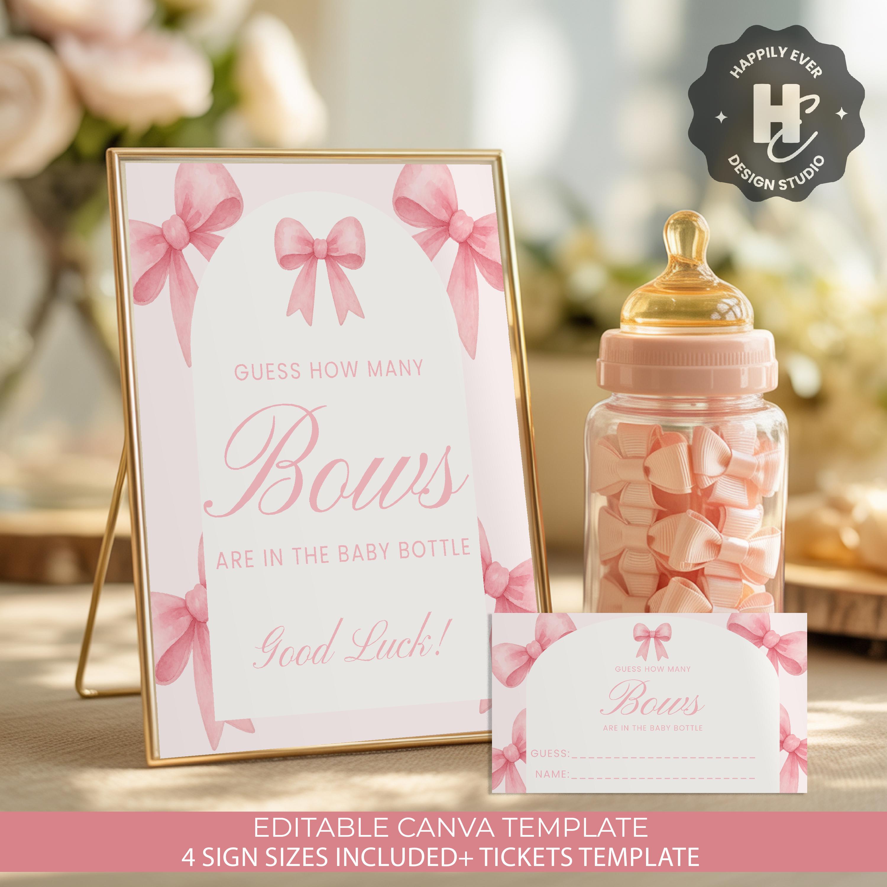 Guess How Many Bows in the Bottle Game, Pink Bow Baby Shower, Bow ...