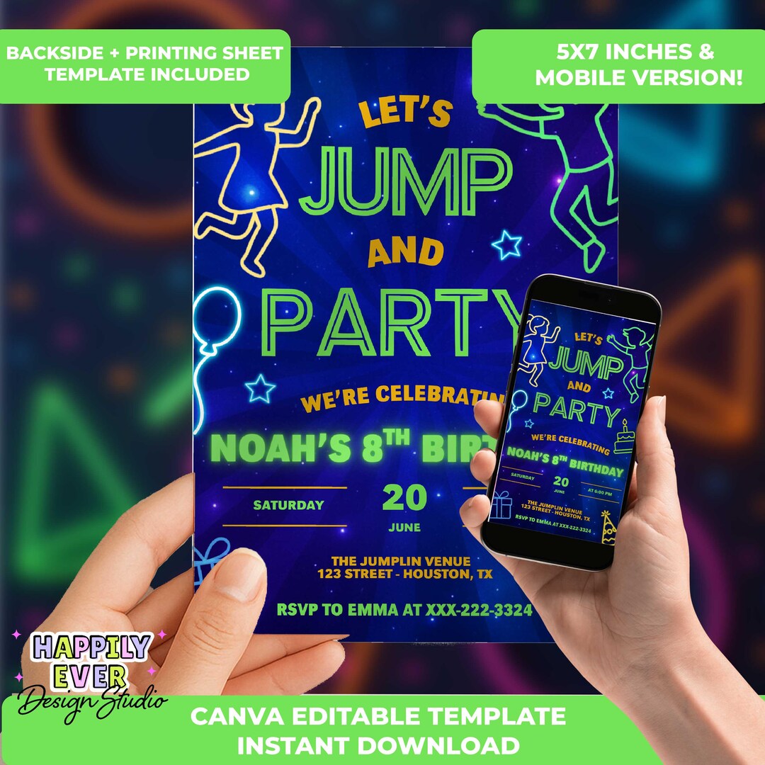 Jump Birthday Invitation , Trampoline Party Invitation , Boy Birthday ...