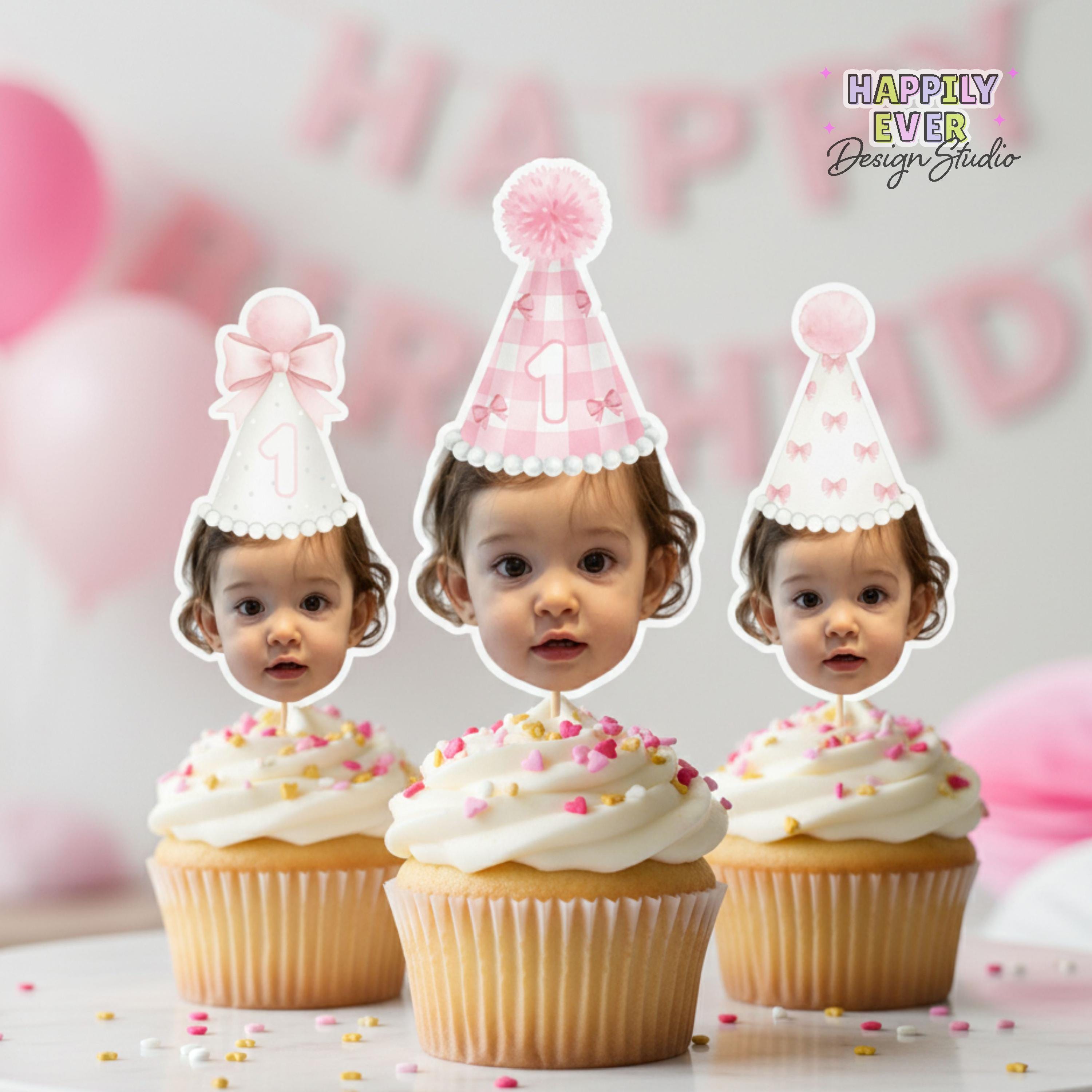Pink Party Hat Face Topper ,pink Bow Party Hat Banner , 1st Birthday ...
