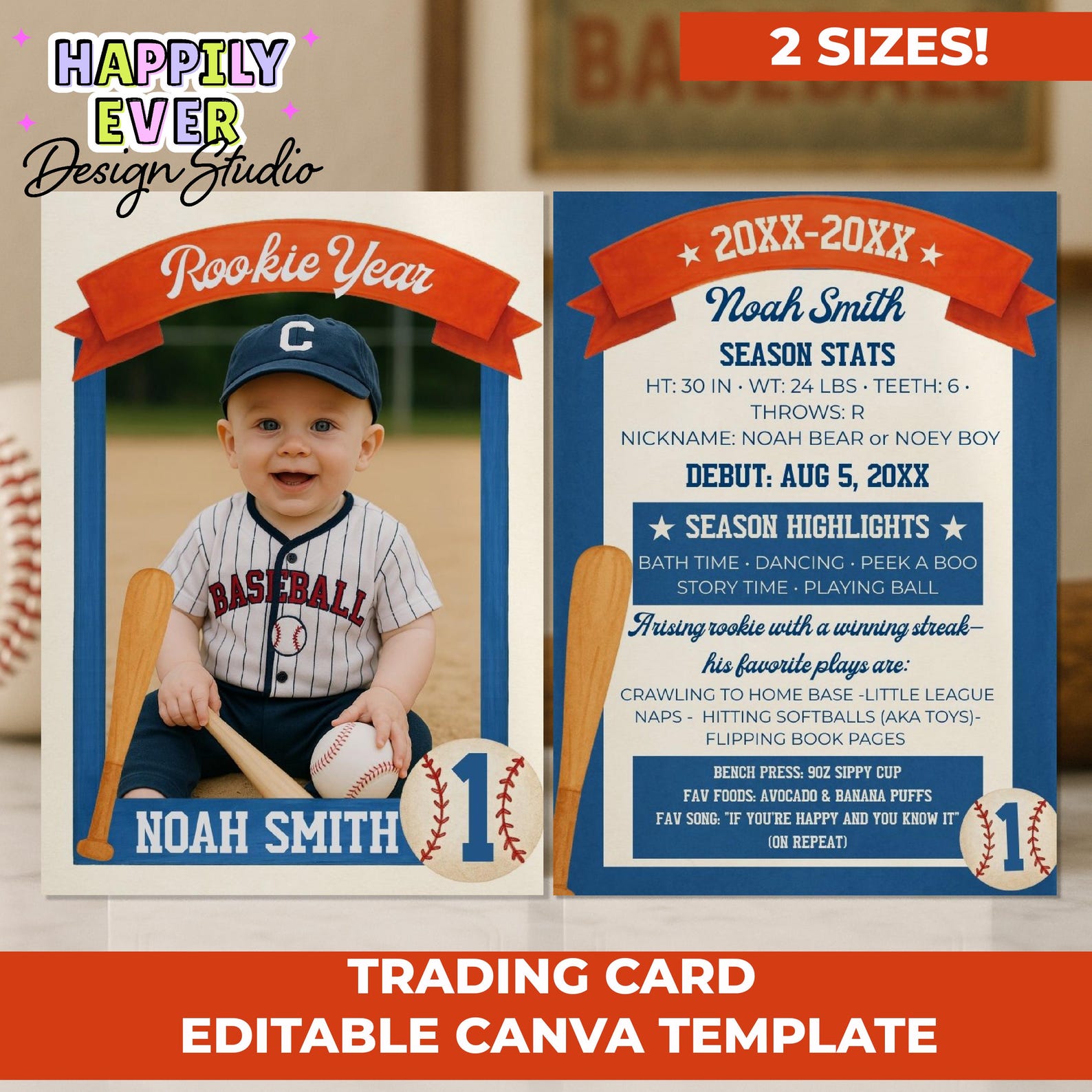 Rookie of the Year 1st Birthday Trading Card, Baseball Players Card ...