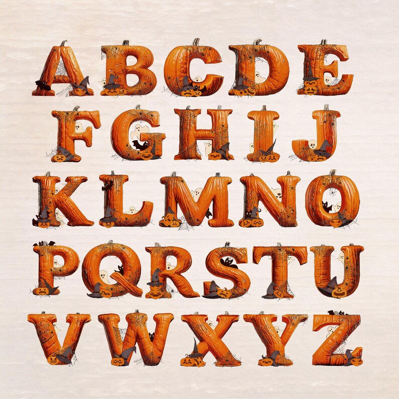 Halloween Pumpkin Alphabet, Letters A-Z Cliparts, Alphabet PNG ...