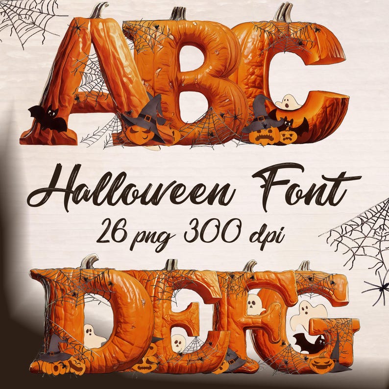 Halloween Pumpkin Alphabet Clipart: A-Z Letters PNG (digital Download ...