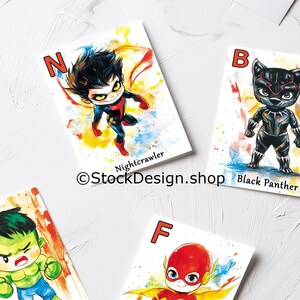 Cute Superheroes Alphabet Сards for Kids ABC Posters Printable Alphabet ...