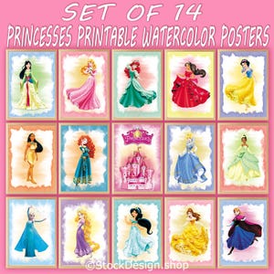 Set of 14 Princesses Printable Watercolor Posters, Princess Pictures ...