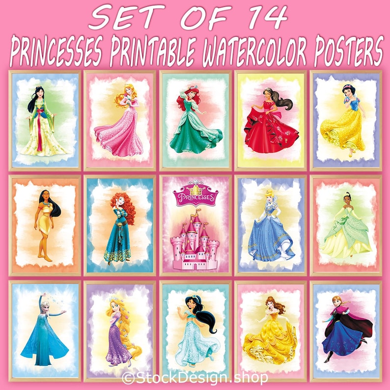 Set of 14 Princesses Printable Watercolor Posters, Princess Pictures ...