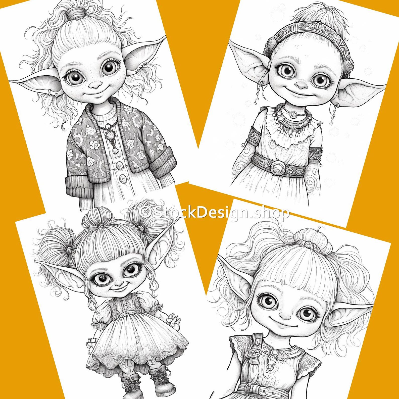 35 Coloring Pages Cute Goblin Girls Printable PDF File Instant Download ...