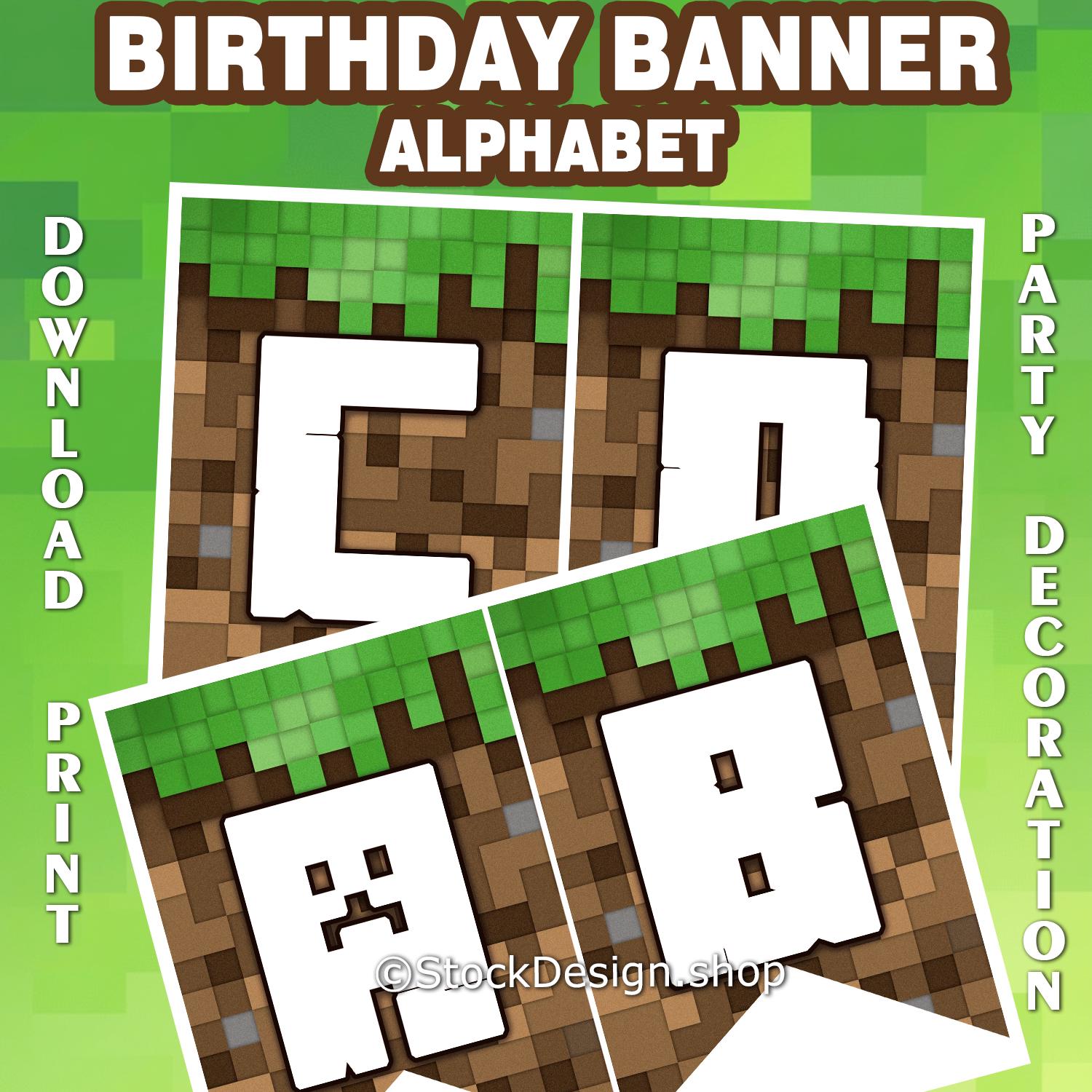 Alphabet Birthday Banner Minecrafter Party Decorations Happy Birthday ...