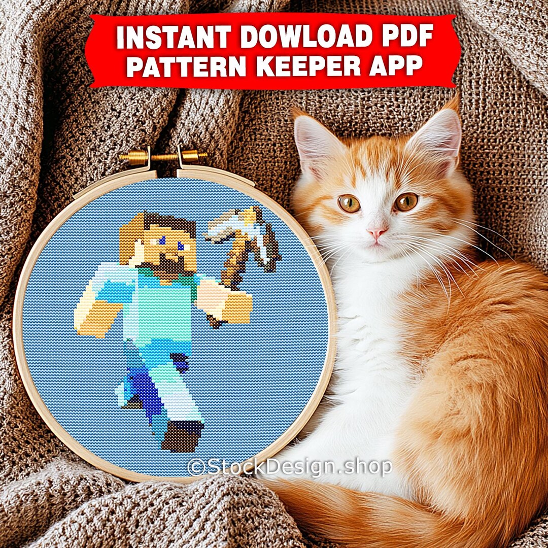 Minecraft-themed Steve Cross Stitch Pattern PDF File Embroidery File ...