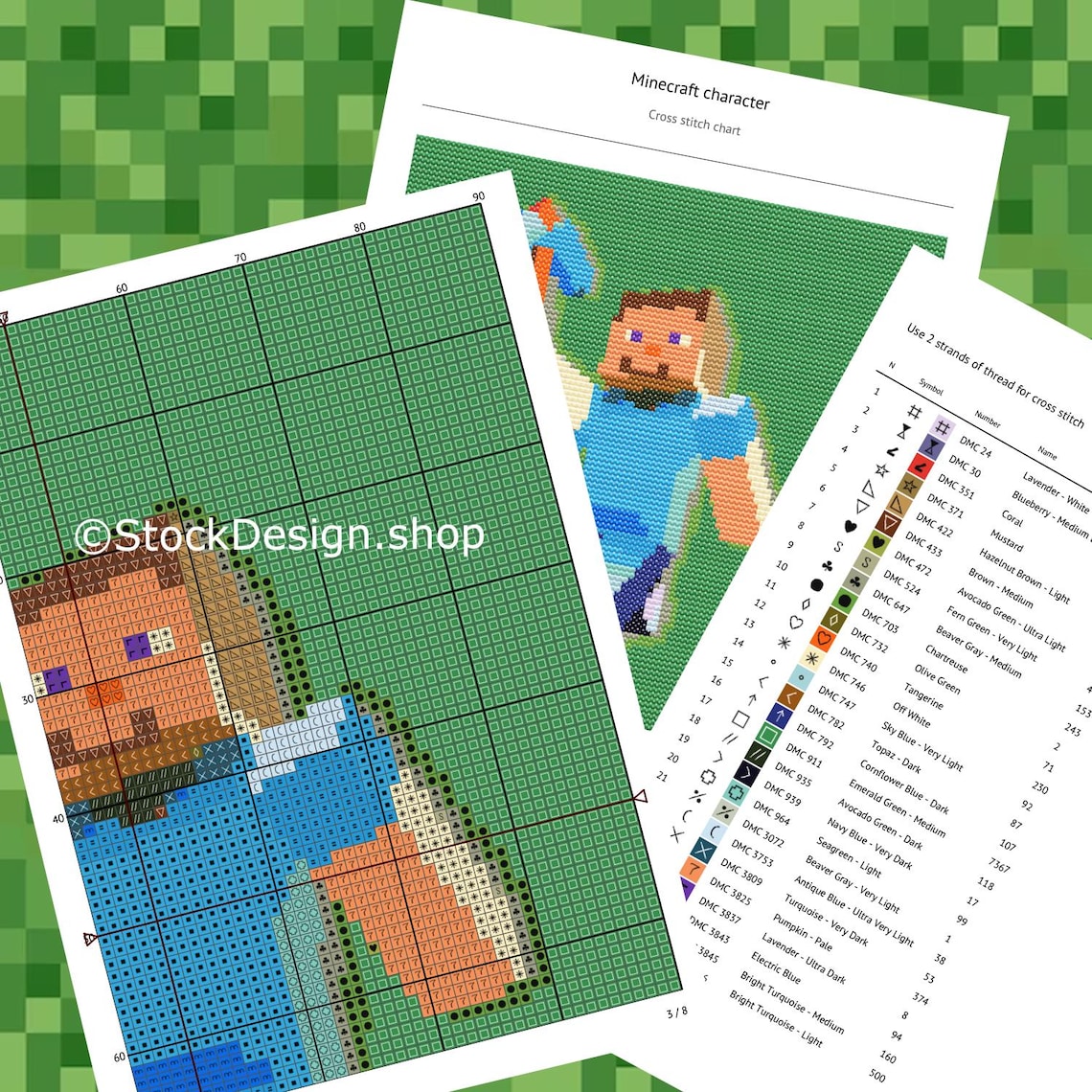 Minecraft-themed Cross Stitch Pattern PDF Files Instant Download Pixel ...