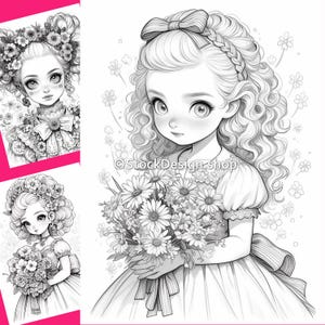Coloring Book Flower Girl 30 Printable Files Instant Download Botanical ...