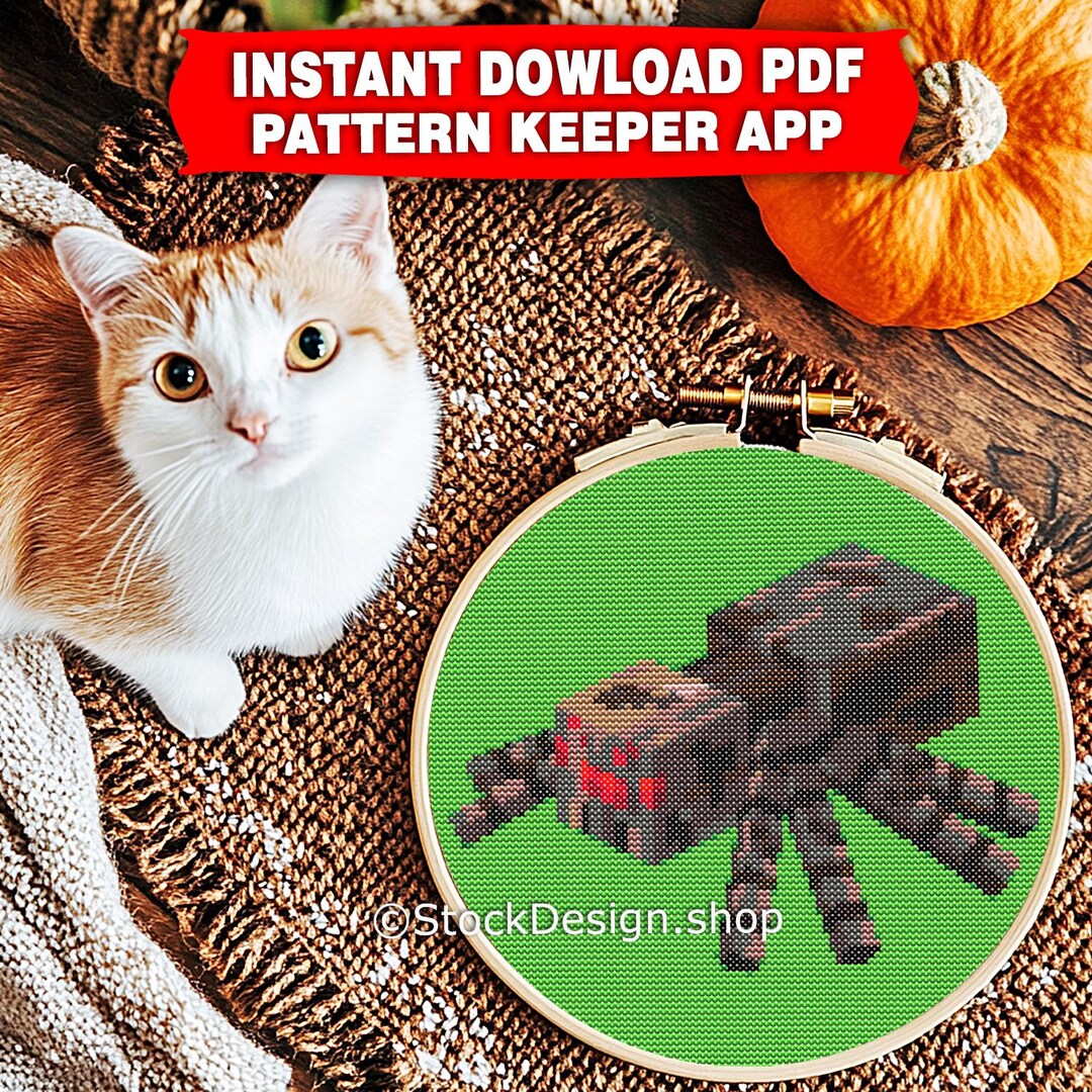Minecraft-themed Spider Cross Stitch Pattern, Pixel Art (PDF Pattern ...