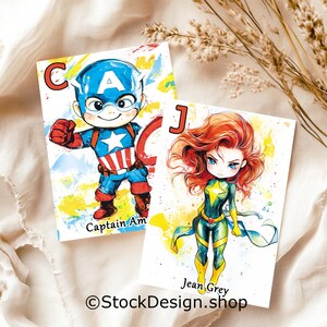 Cute Superheroes Alphabet Сards for Kids ABC Posters Printable Alphabet ...