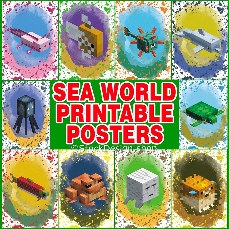 10 Minecraft-themed Animals Sea World Printable Files | Pixel Art ...