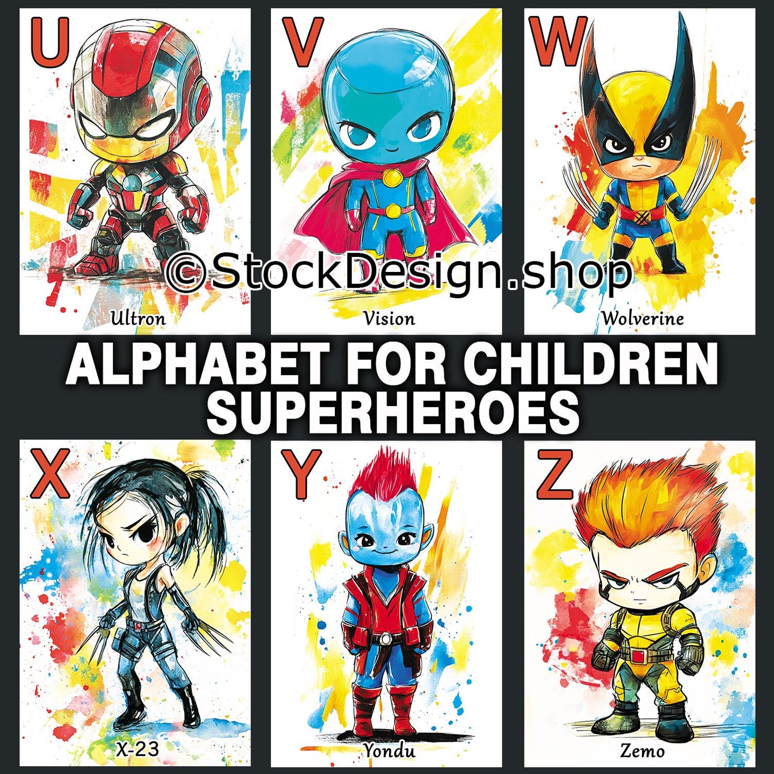 Cute Superheroes Alphabet Сards for Kids ABC Posters Printable Alphabet ...