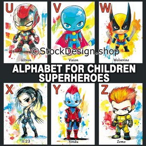 Cute Superheroes Alphabet Сards for Kids ABC Posters Printable Alphabet ...