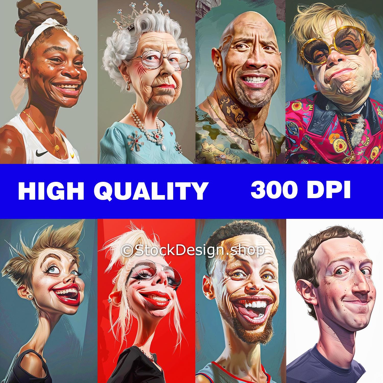Celebrity Caricature Posters: Set of 20 Printable Wall Art Digital ...
