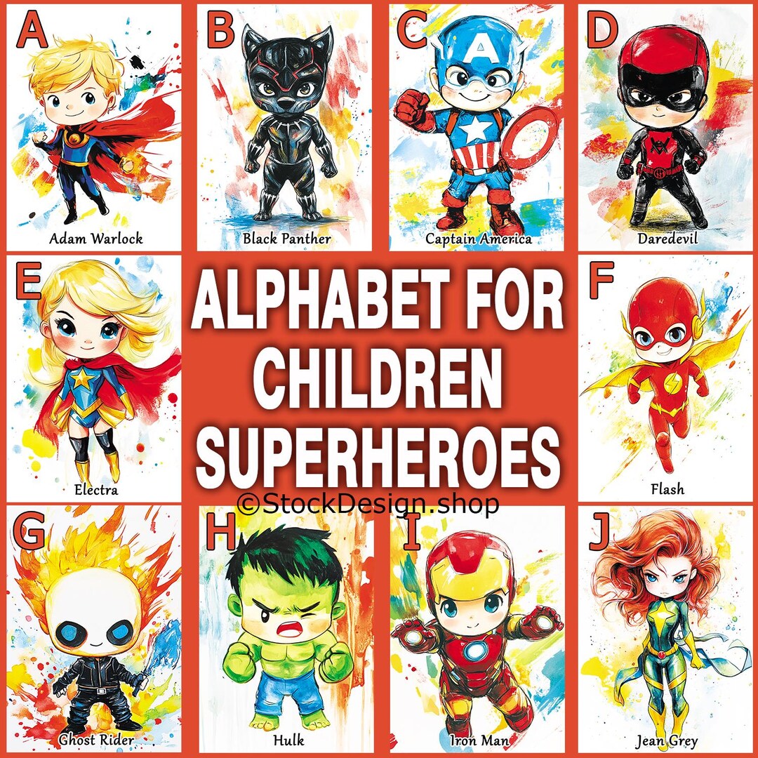 Cute Superheroes Alphabet Сards for Kids ABC Posters Printable Alphabet ...