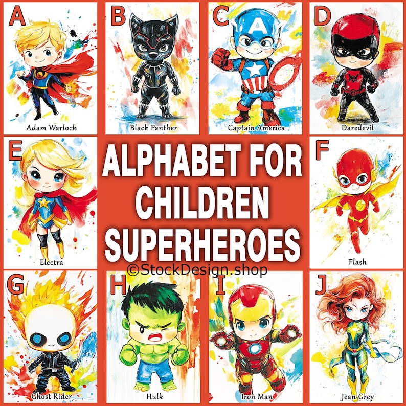 Cute Superheroes Alphabet Сards for Kids ABC Posters Printable Alphabet ...