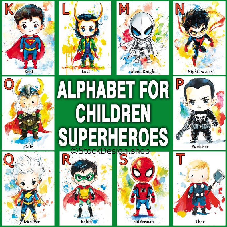 Cute Superheroes Alphabet Сards for Kids ABC Posters Printable Alphabet ...