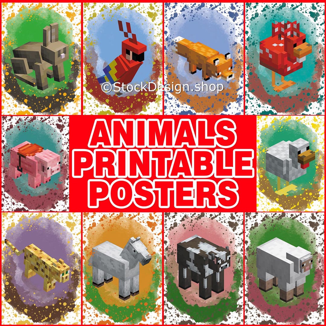 10 Minecraft-themed Friendly Animals Printable Files: Wall Decor for ...