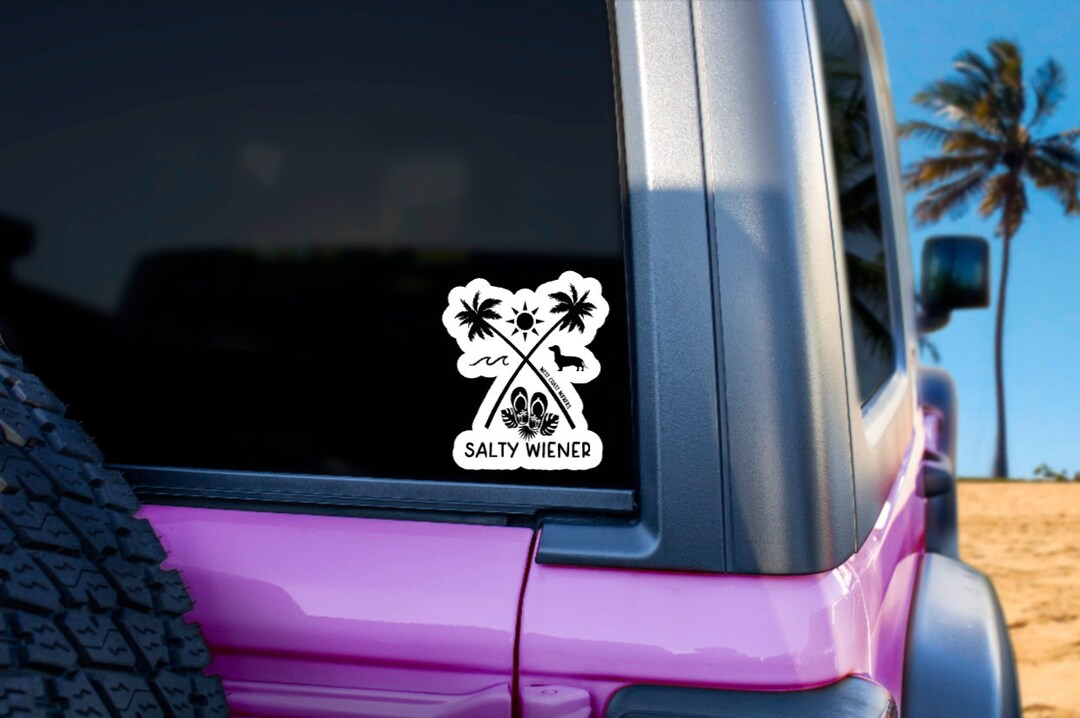 Dachshund 6 Salty Wiener Palm Trees Vinyl Sticker, Dachshund Vinyl ...