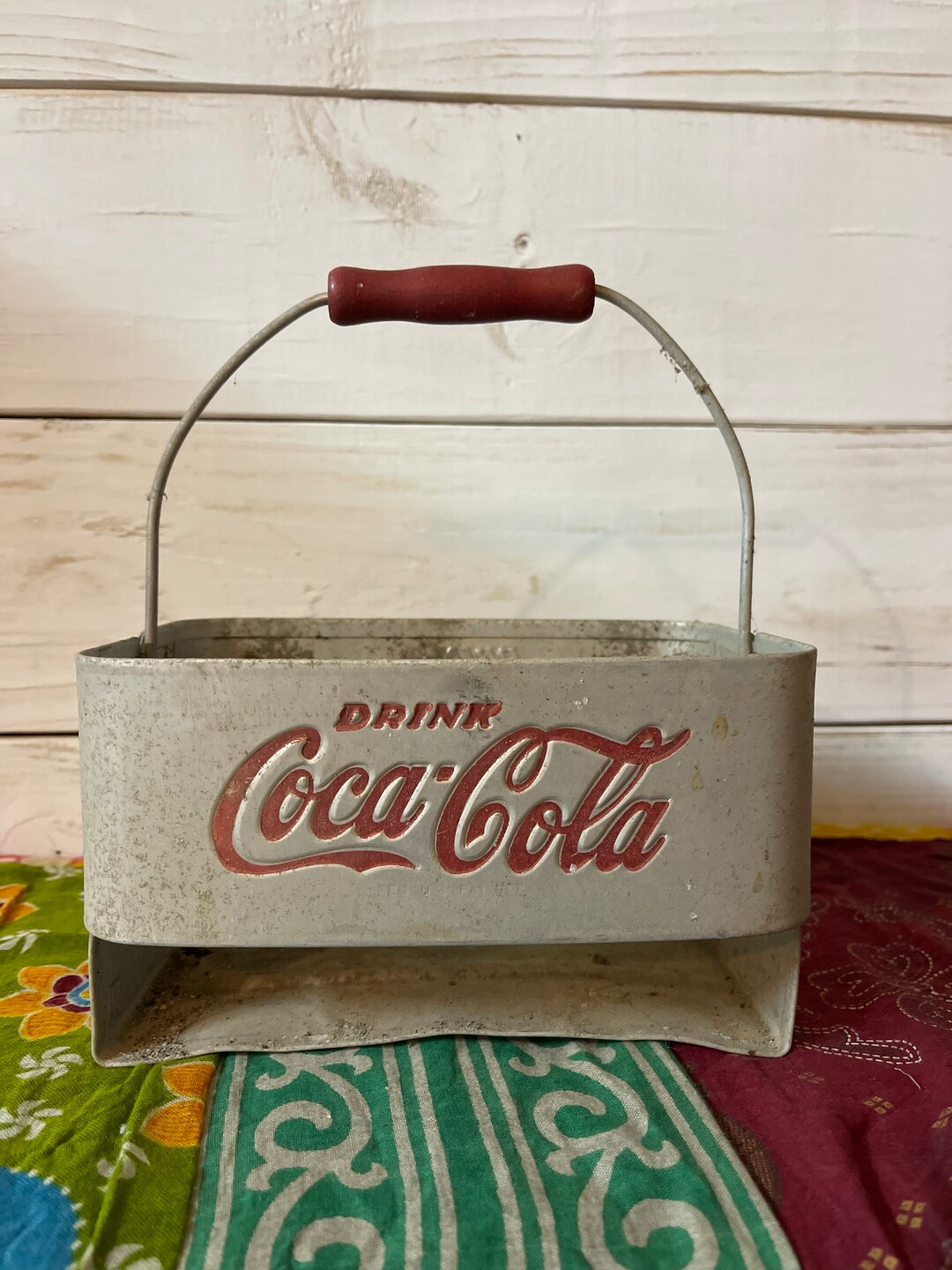 Coca Cola Metal Caddy With Red Wooden Handle Drink Holder Caddy - Etsy