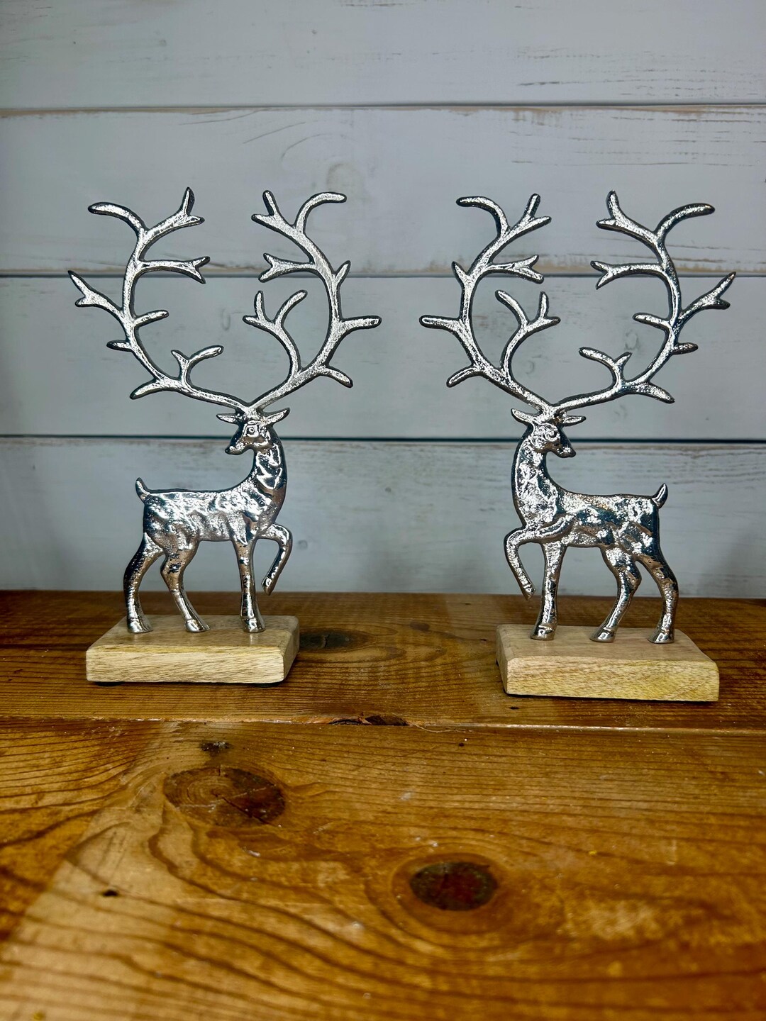 Pair of Silver Sculpted Reindeer - Etsy
