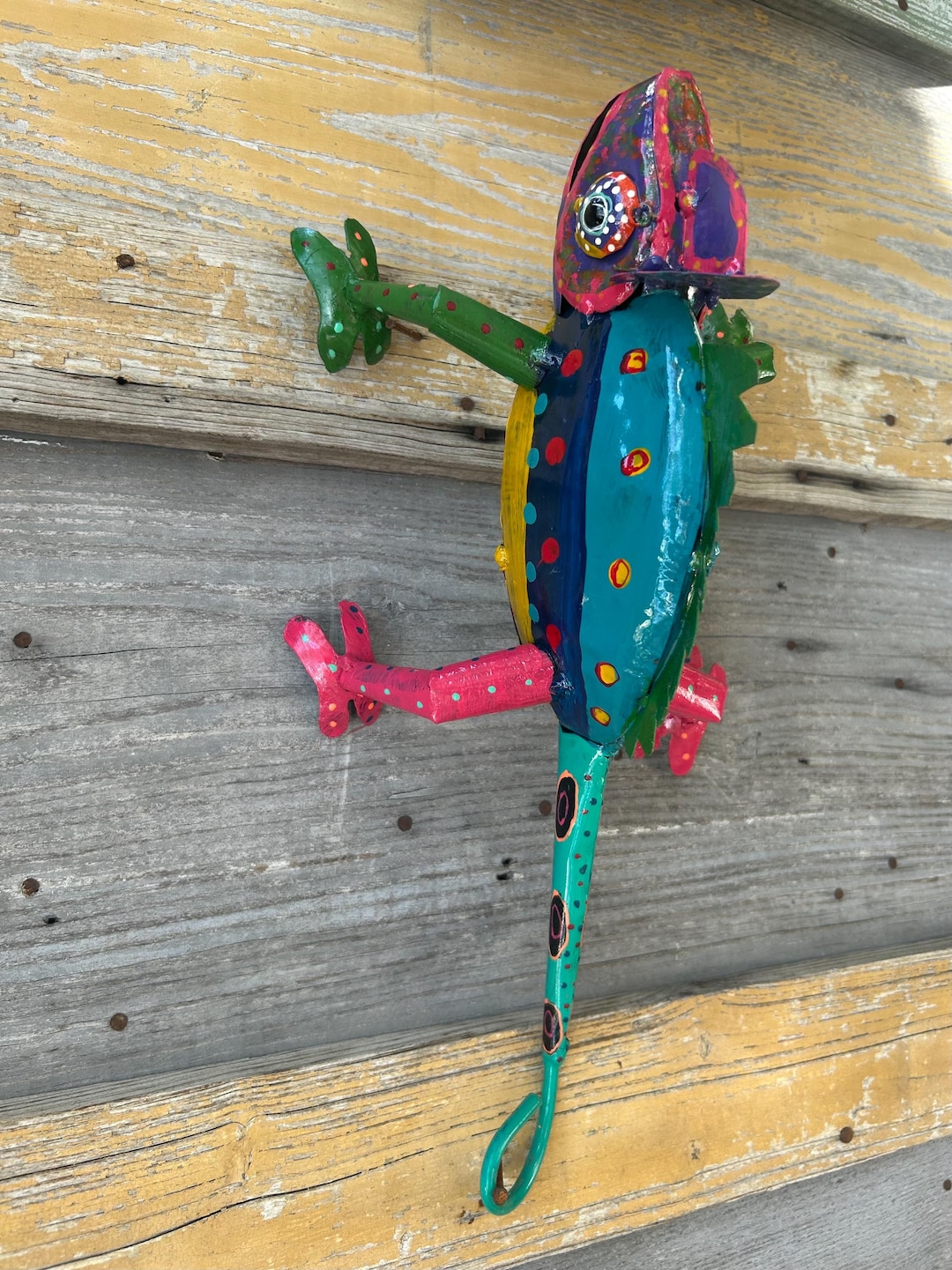 Hand Painted Metal Chameleon - Etsy