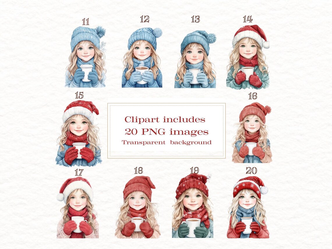 20 Cozy Winter Girl Cliparts Illustrations Winter Holiday Clip Art ...