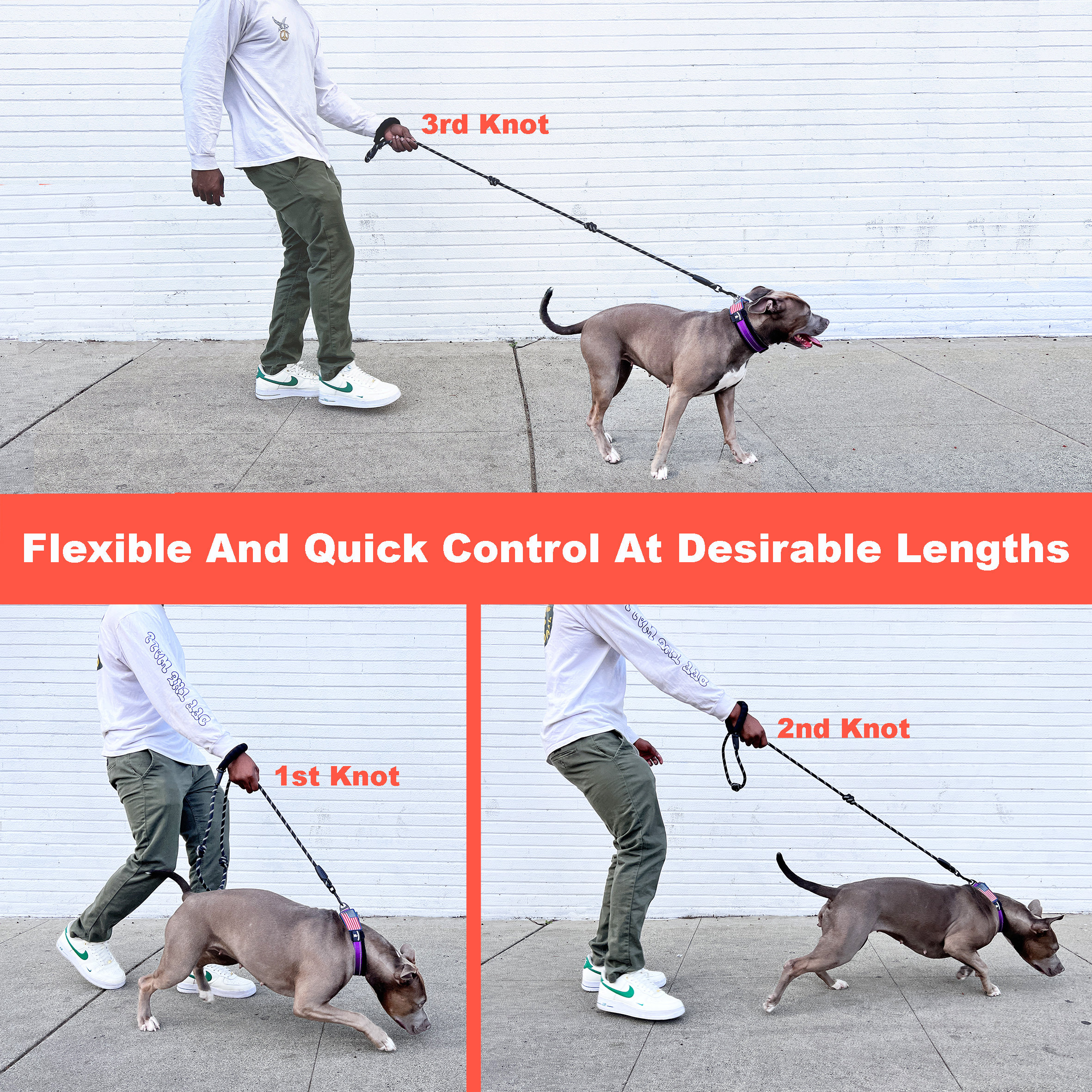 Bingo's Heavy Duty Dog Leash With Stopper Knots. Anti-pulling 5 Feet ...