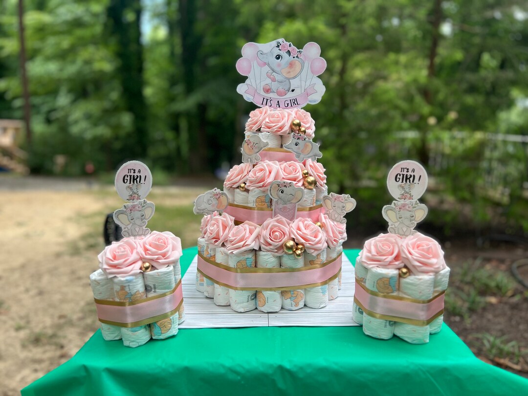 Elephant Diaper Cake, It’s a Girl Diaper Cake , Mini Diaper Cakes, Baby ...