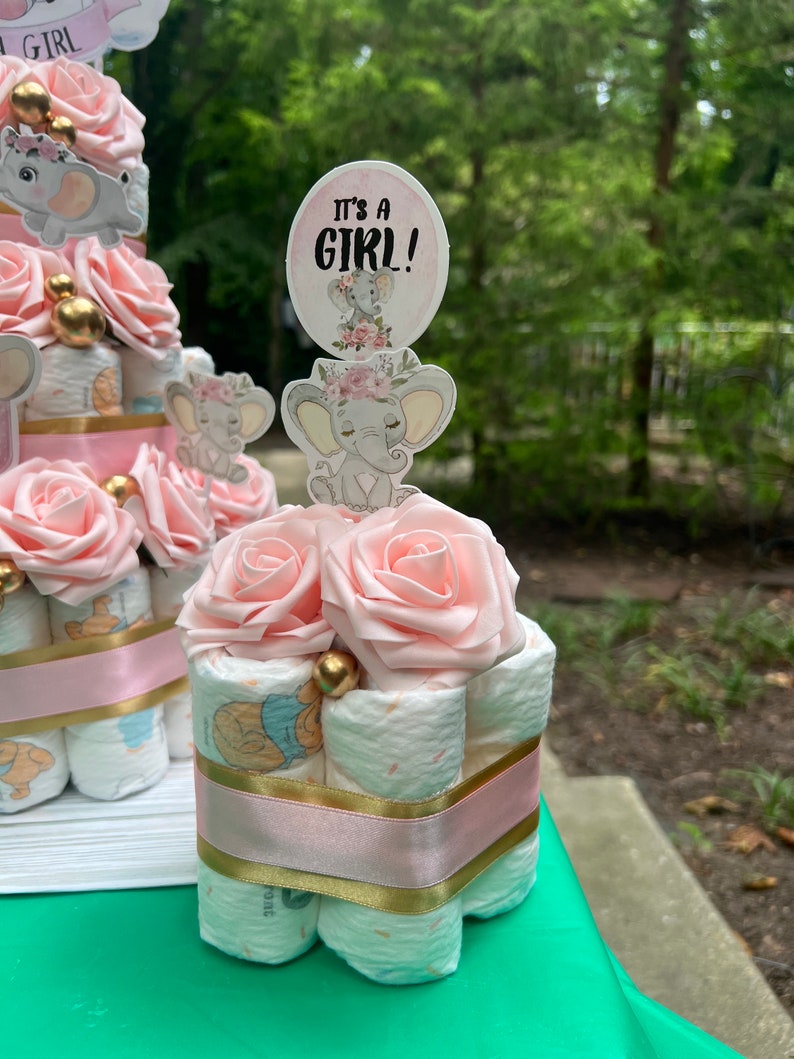 Elephant Diaper Cake, It’s a Girl Diaper Cake , Mini Diaper Cakes, Baby ...