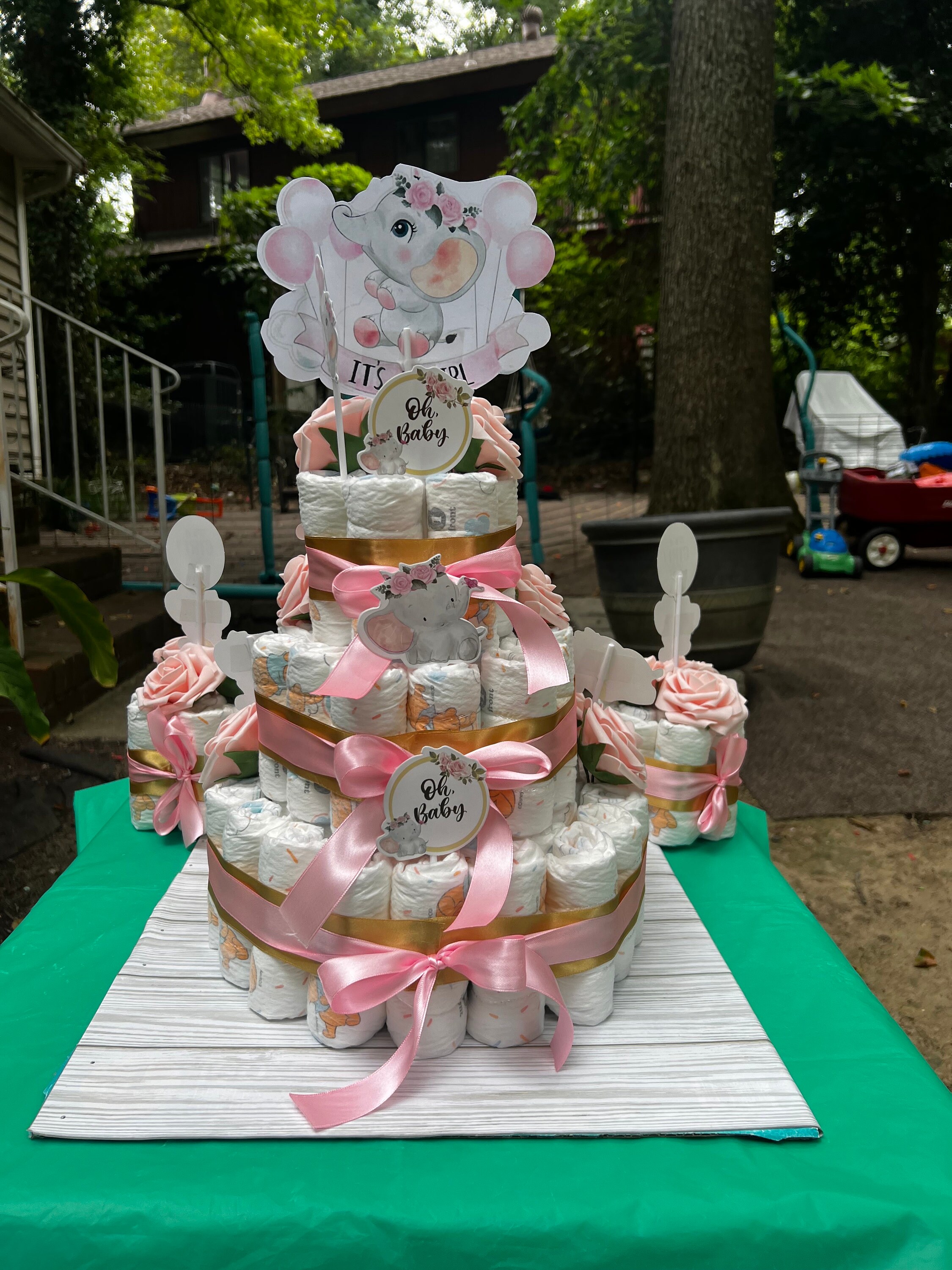 Elephant Diaper Cake, It’s a Girl Diaper Cake , Mini Diaper Cakes, Baby ...