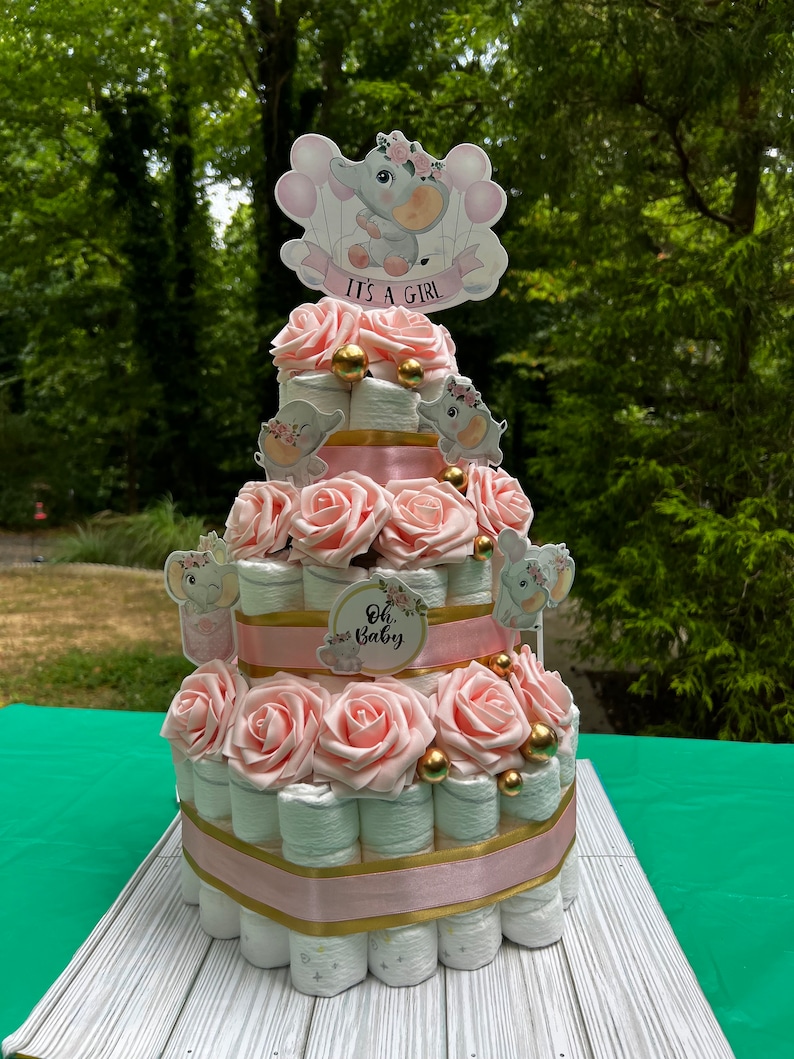 Elephant Diaper Cake, It’s a Girl Diaper Cake , Mini Diaper Cakes, Baby ...
