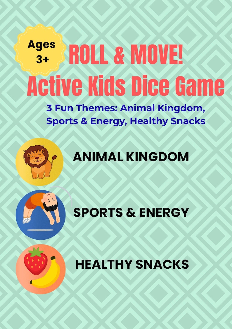 Active Kids Dice Game | Animal, Sports, Healthy Snacks (digital ...