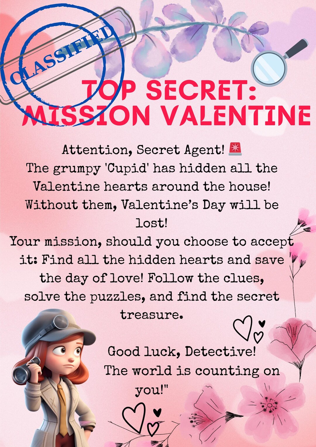 Valentine Detective Scavenger Hunt Printable - Etsy
