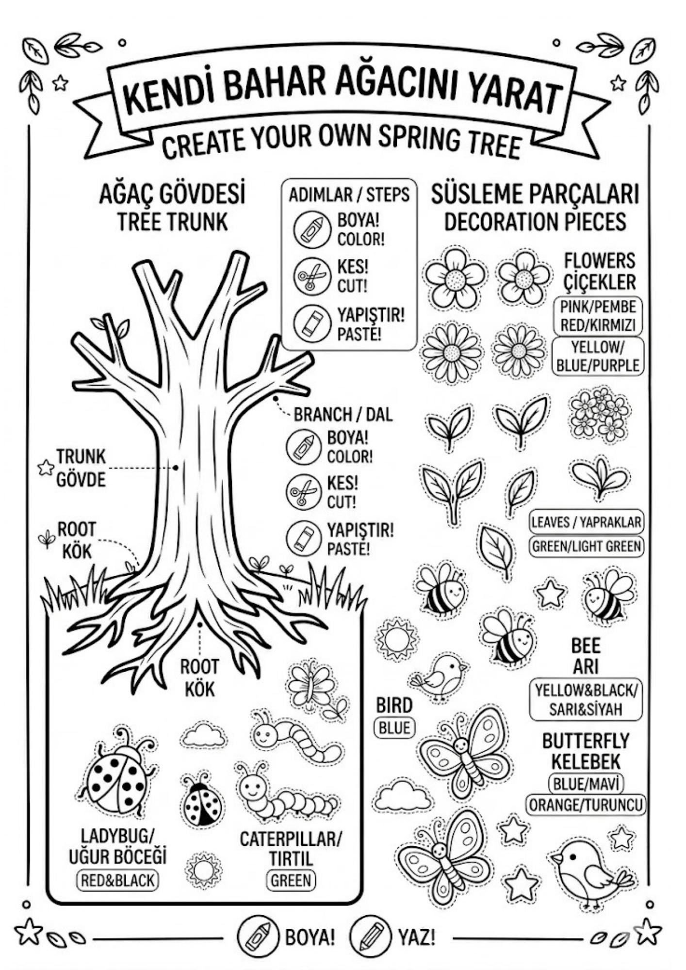 Printable Spring Activity Pack Bilingual, Turkish English Learning ...