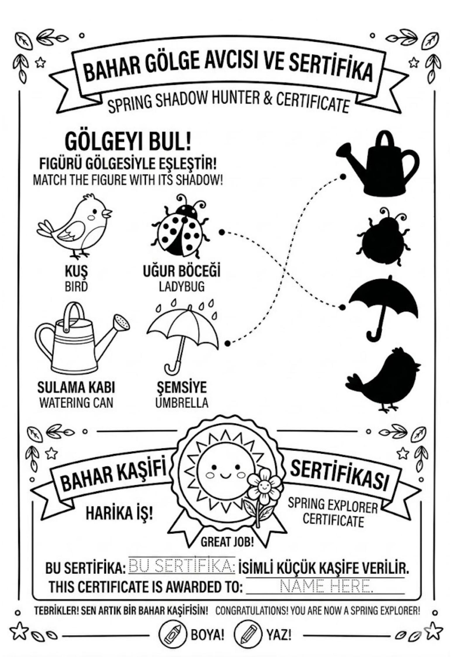 Printable Spring Activity Pack Bilingual, Turkish English Learning ...