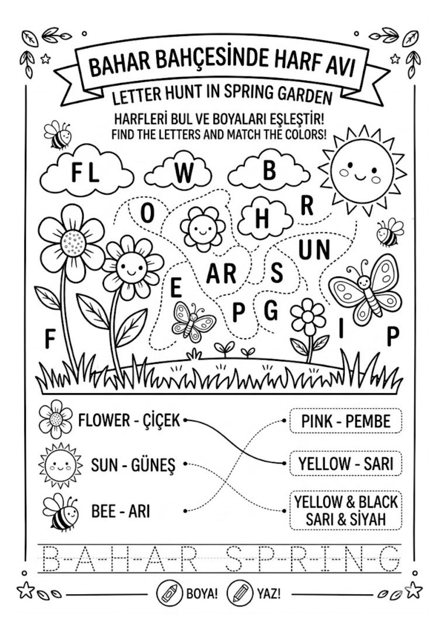 Printable Spring Activity Pack Bilingual, Turkish English Learning ...
