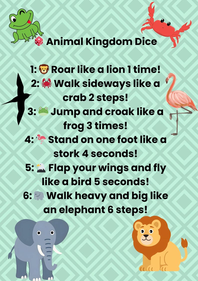 Active Kids Dice Game | Animal, Sports, Healthy Snacks (digital ...