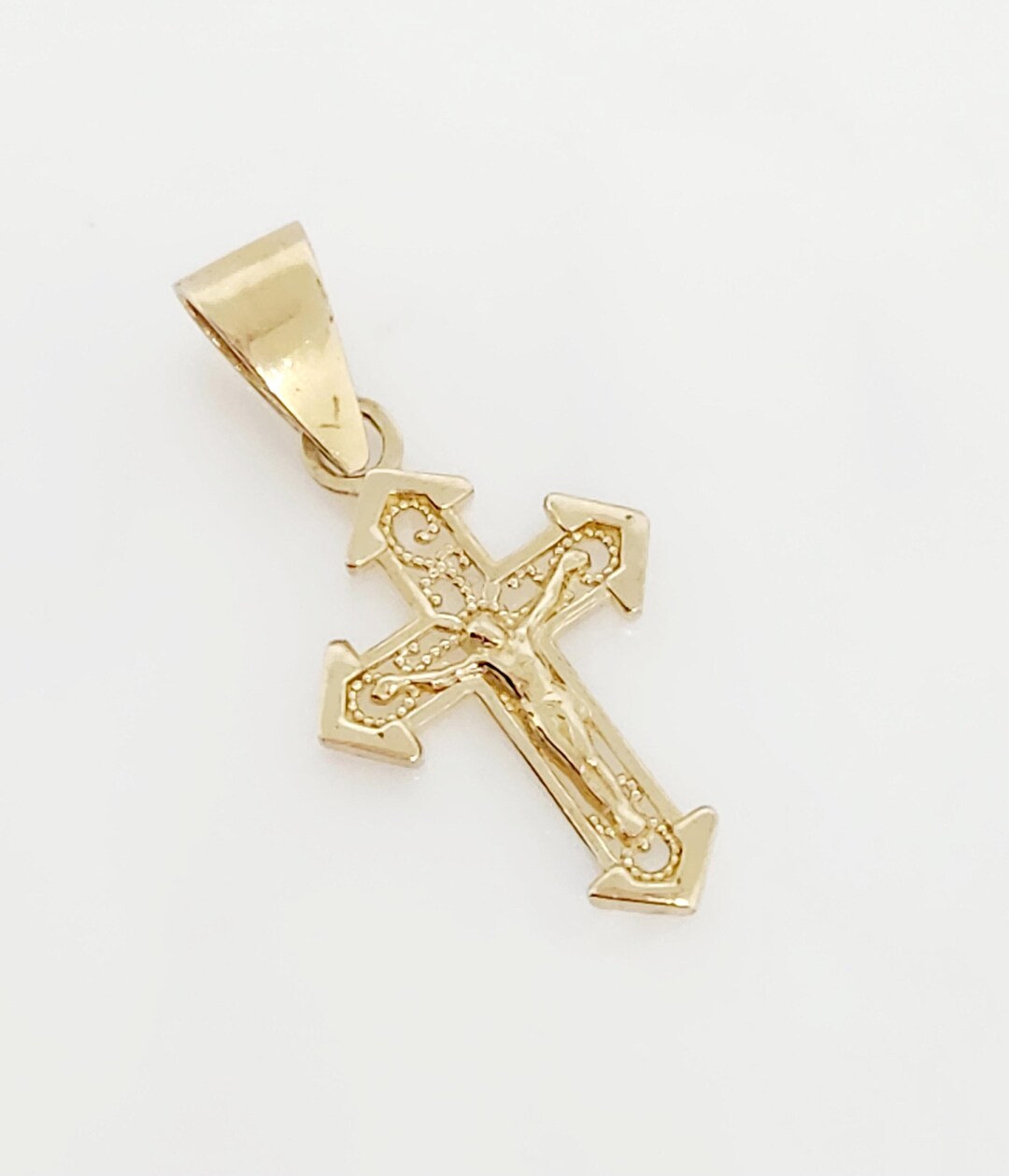 10K Yellow Gold Small Cross Charm, Gold Crucifix Charm, Gold Filigree ...