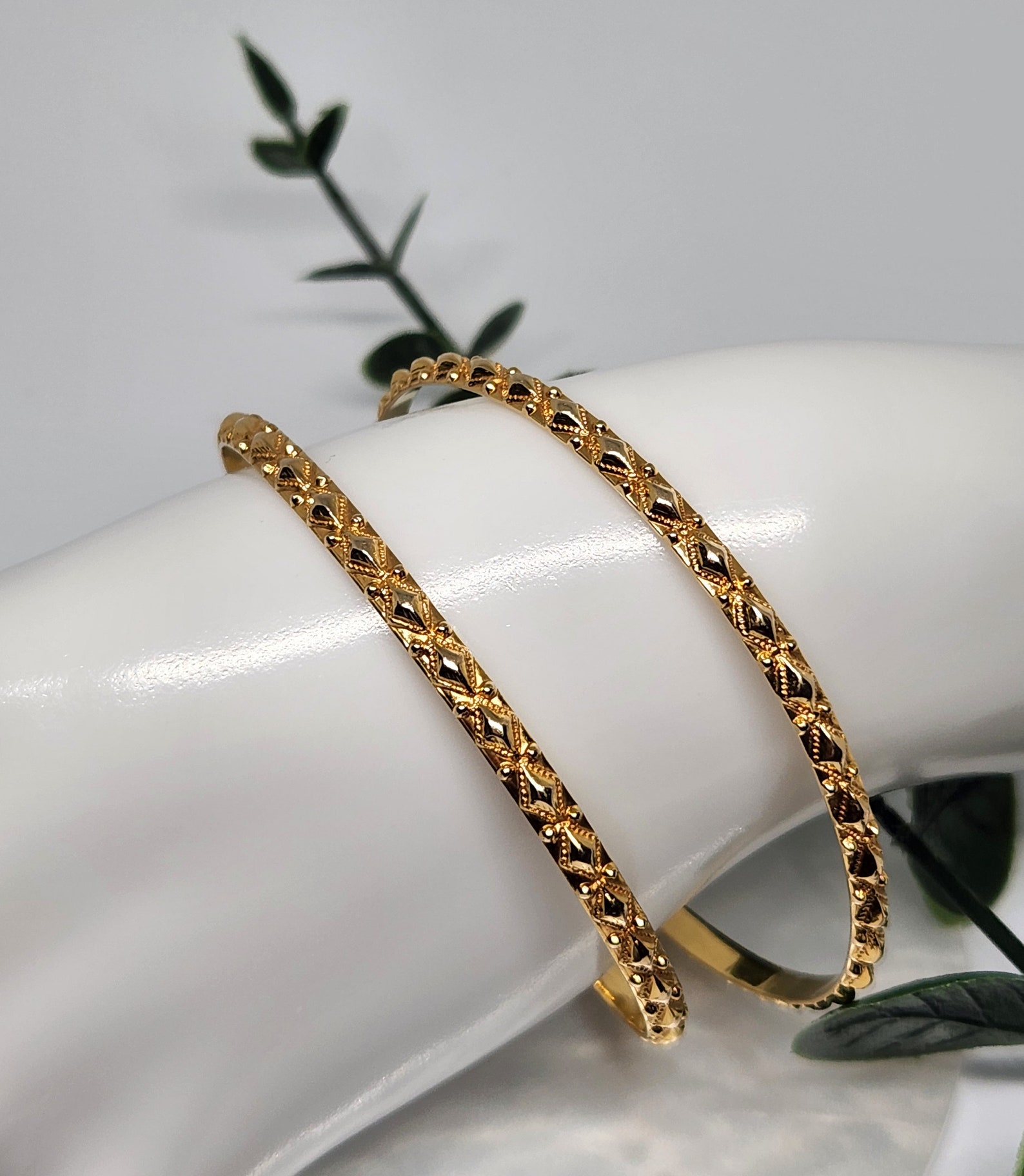 10K Genuine Gold Vintage Bangles, Gold Jingles, Gold Filigree Bangles ...