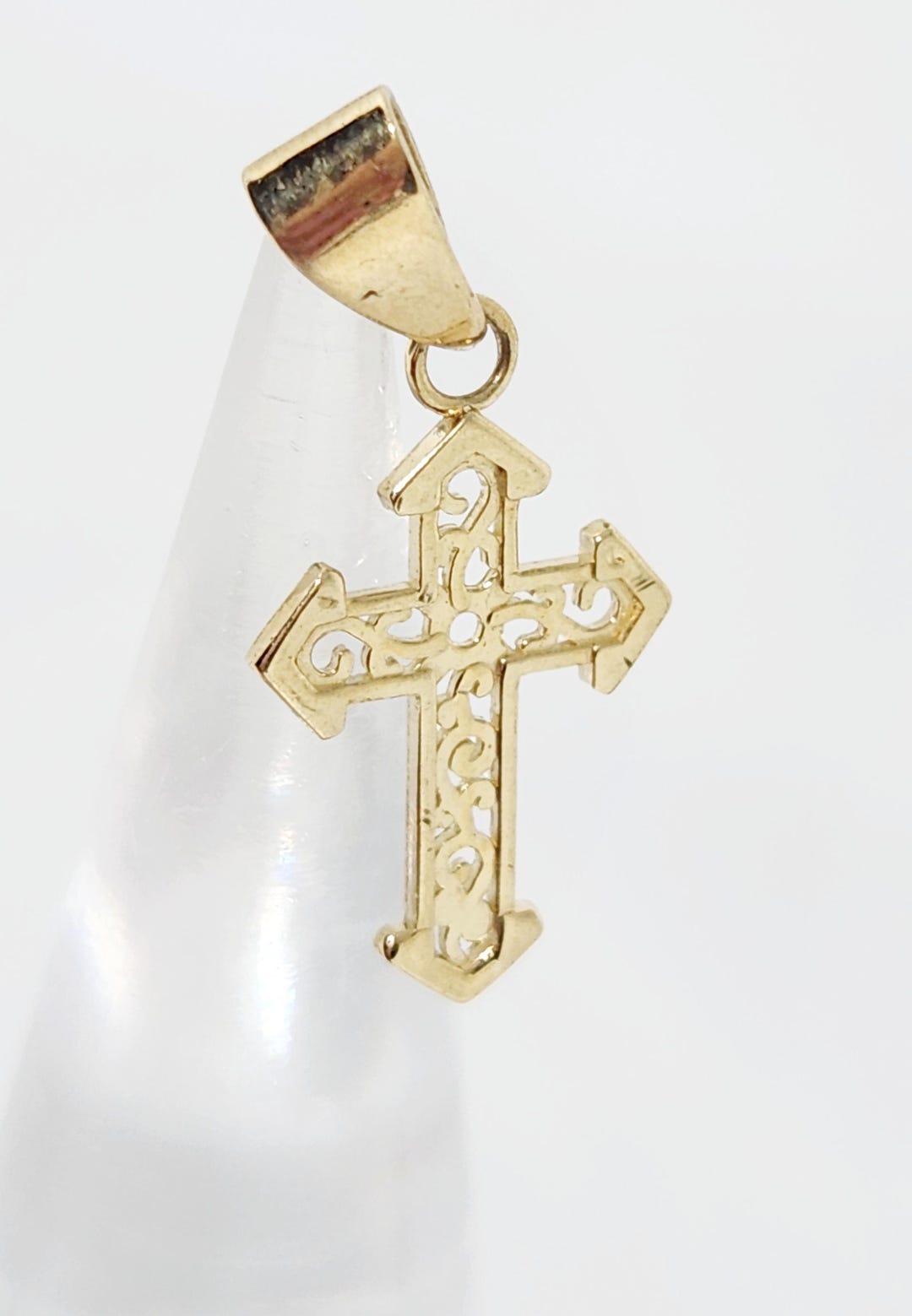 10K Yellow Gold Small Cross, Gold Filigree Cross, Dainty Cross Charm ...