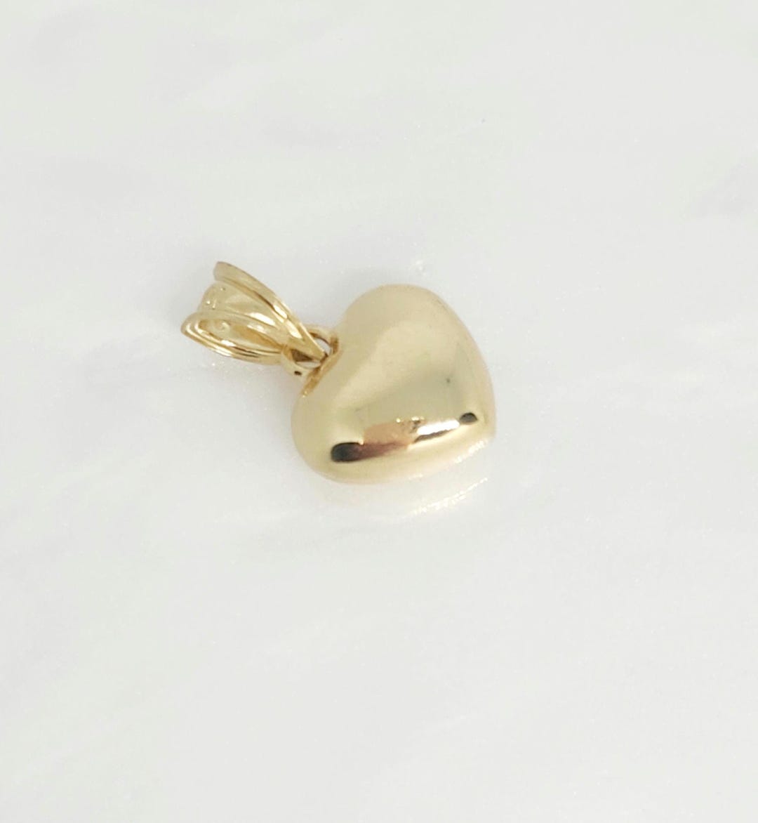 10K Yellow Gold Small Heart Charm, Puffy Gold Heart, Dainty Heart ...
